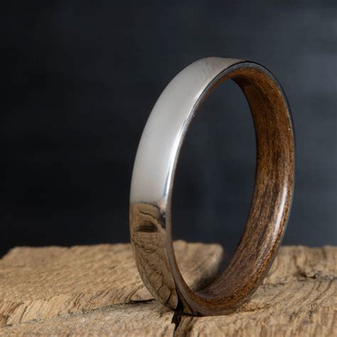 Domed Titanium Walnut Wood Ring Traditional Wedding Bands Wood Rings
