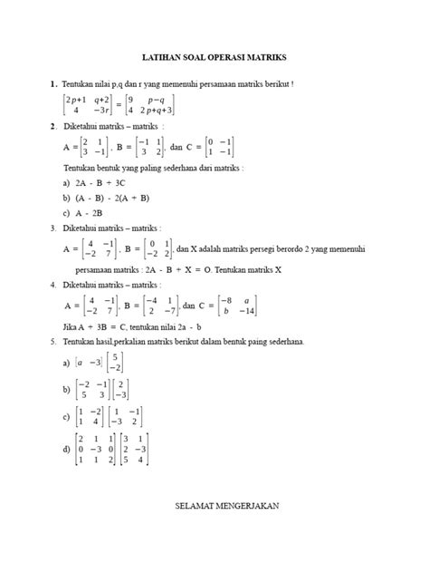 Latihan Soal Operasi Matriks Pdf