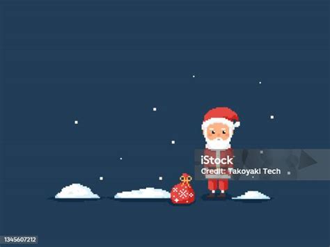 픽셀 아트 메리 크리스마스와 귀여운 산타 클로스 눈 표류와 눈송이와 함께 2022 년 인사말 카드 크리스마스에 대한 스톡 벡터 아트 및 기타 이미지 Istock