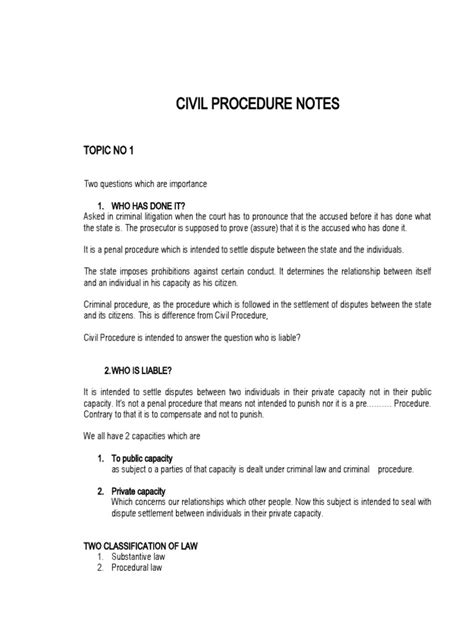 Civil Procedure Notes 2 Pdf Lawsuit Common Law