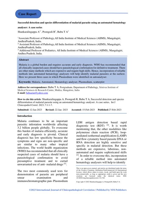 Pdf Successful Detection And Species Differentiation Of Malarial Parasite Using An Automated