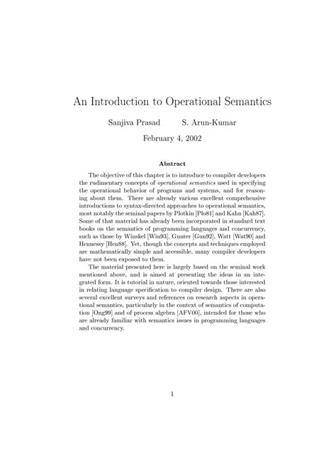 Pdf Introduction To Operational Semantics