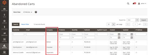 Add Company Column In Abandoned Carts Report In Magento 2