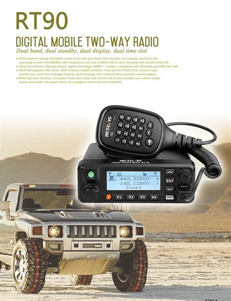 Rt90 Gps Digital Mobile Radio Transceiver Dual Band 136 174mhz 400 480mhz 50w 3000ch Amateur