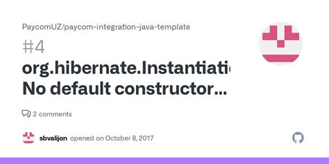 org hibernatestantiationexception no default constructor for entity · issue 4 · paycomuz