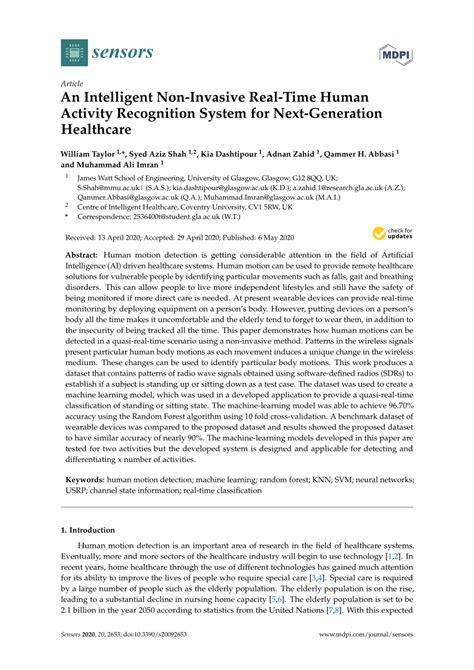 Pdf An Intelligent Non Invasive Real Time Human Activity Recognition System For Next