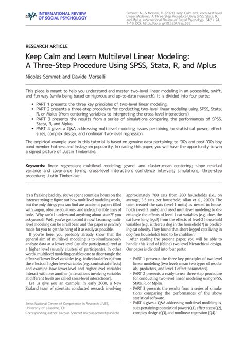 Pdf Keep Calm And Learn Multilevel Linear Modeling A Three Step