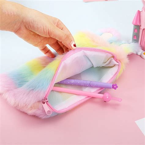 Badu Bg Kawaii Калъф за молив Еднорог Плюшени калъфи за моливи Ученически пособия за момичета