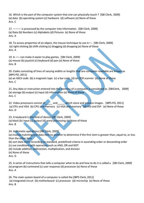Components Of Computer Mcq Objective Question Pdf Free Download
