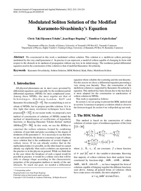 Pdf Modulated Soliton Solution Of The Modified Kuramoto Sivashinskys Equation