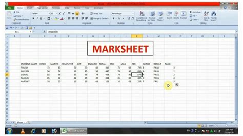 How To Creat A Marksheet Ms Excel In Hindi Raj Universal Computer