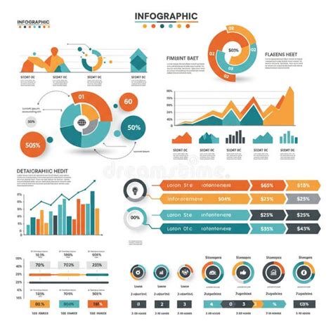 Infographic Featuring Various Data Visualization Elements Includes Pie Charts Bar Stock