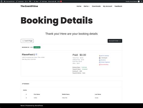 Admin Attendee Bookings EventPrime