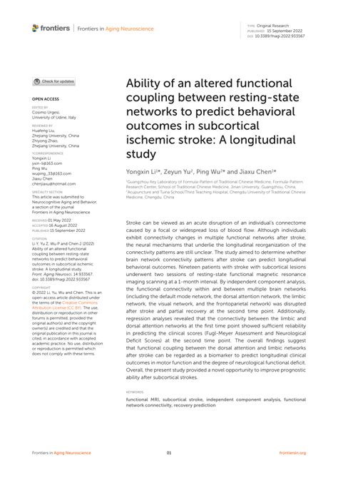 Pdf Ability Of An Altered Functional Coupling Between Resting State Networks To Predict