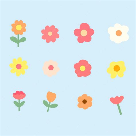 컬렉션 봄 꽃의 세트 터 Ii 요소에 대한 일러스트레이션 클리파트 스티커 프리미엄 벡터