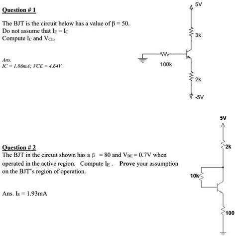 solved 5v question 1 the bjt is the circuit below has a value of 50