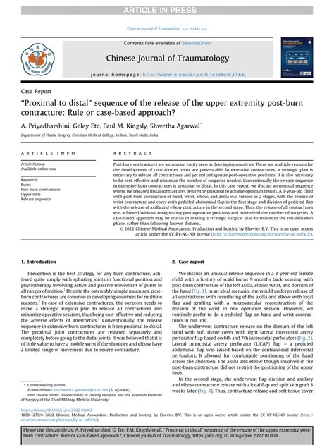 Pdf “proximal To Distal” Sequence Of The Release Of The Upper Extremity Post Burn Contracture