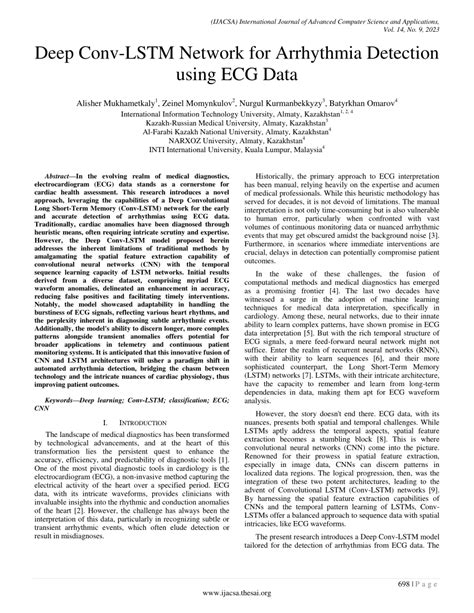 Pdf Deep Conv Lstm Network For Arrhythmia Detection Using Ecg Data