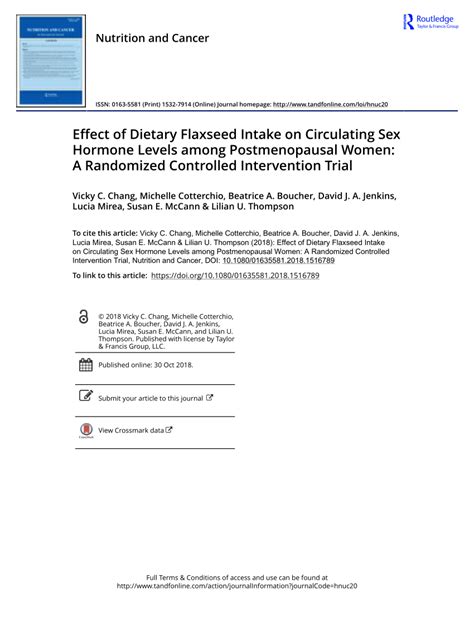 Pdf Effect Of Dietary Flaxseed Intake On Circulating Sex Hormone Levels Among Postmenopausal