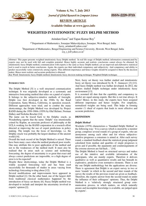 Pdf Weighted Intuitionistic Fuzzy Delphi Method