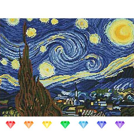위메프플러스 DIY 보석십자수 명화 고흐 별이 빛나는 밤 40x50 취미 수집 파티용품