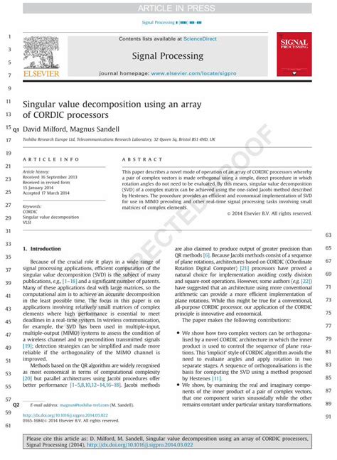 Pdf Singular Value Decomposition Using An Array Of Cordic Processors Dokumentips