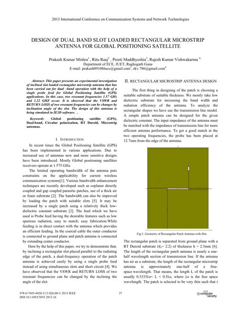 Pdf Design Of Dual Band Slot Loaded Rectangular Microstrip Antenna For Global Positioning