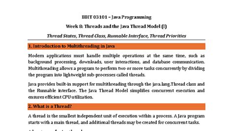 Bbit 03101 Java Programming Week 8 Multithreading Concepts And
