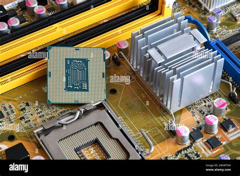 Detail Of CPU On A PC Motherboard High Tech Technology Background Stock Photo Alamy