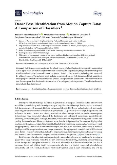 PDF Dance Pose Identification From Motion Capture Data A Comparison Of Classifiers