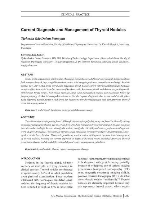 Pdf Current Diagnosis And Management Of Thyroid Nodules