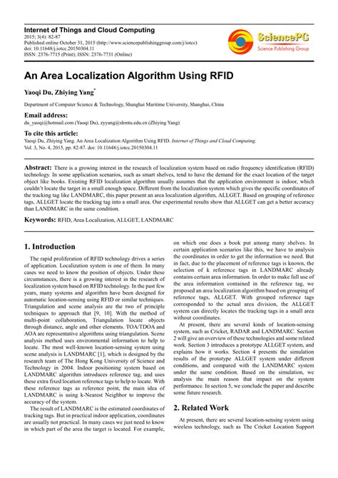 Pdf An Area Localization Algorithm Using Rfid