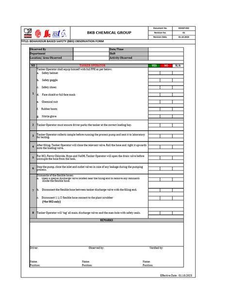 Eohsf 032 Bbs Observation Form Download Free Pdf Oil Tanker Valve