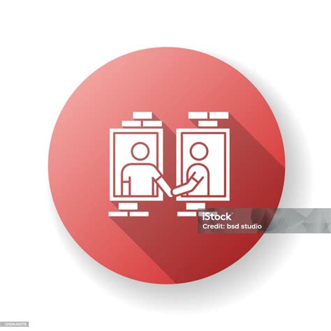 창의 이웃프레임 빨간색 평면 디자인 긴 그림자 글리프 아이콘 기숙사 메이트 관계 기숙사 친구들이 서로 인사를 나누고 있다 한 아파트 블록에 살고있는 사람들 실루엣 Rgb
