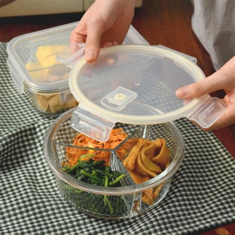 11 유리 반찬통 3칸 밀폐 뚜껑 찬기나눔 접시 세트원형냉장고 정리 전자레인지 용기 가능