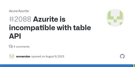 Azurite Is Incompatible With Table Api · Issue 2088 · Azureazurite · Github