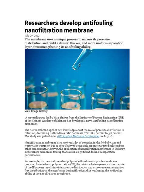 Antifouling Nanofiltration Membrane Development Pdf Membrane