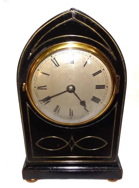 Victorian Art Nouveau Ebony Case Mantle Clockinlay Brass Designcollectible 19c £4495