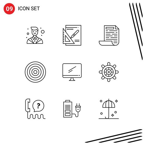 Set Of 9 Commercial Outlines Pack For Device Computer File Sport Dart Editable Vector Design