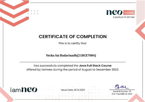 Vecha Sai Badarinadh On Linkedin Javafullstack Iamneo Fullstackdevelopment Javadeveloper