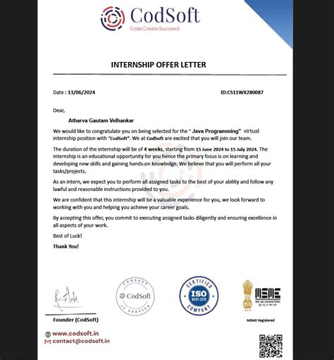 atharva velhankar on linkedin internship codsoft java