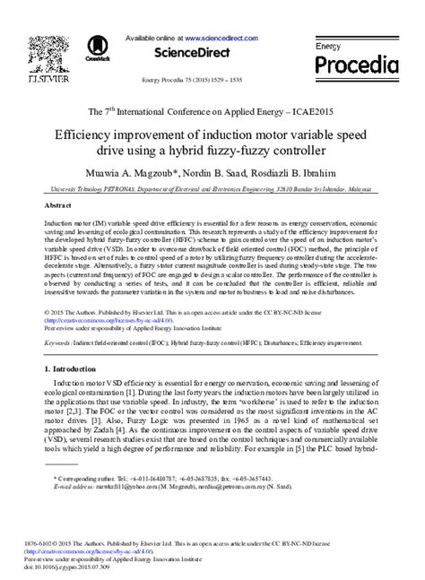 Pdf Efficiency Improvement Of Induction Motor Variable Speed Drive Using A Hybrid Fuzzy Fuzzy