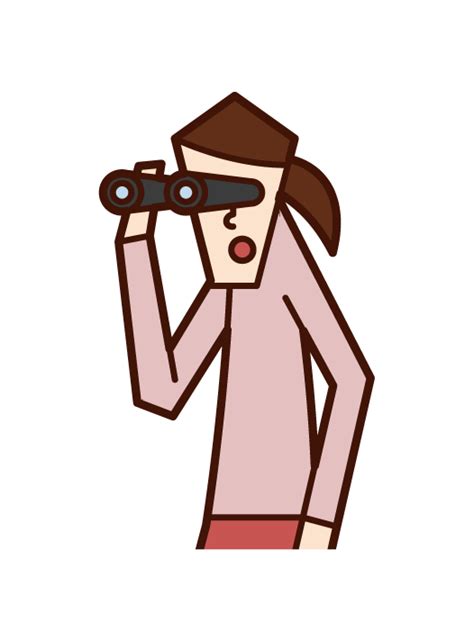 双眼鏡を覗く人女性のイラスト フリーイラスト素材 KuKuKeKeククケケ