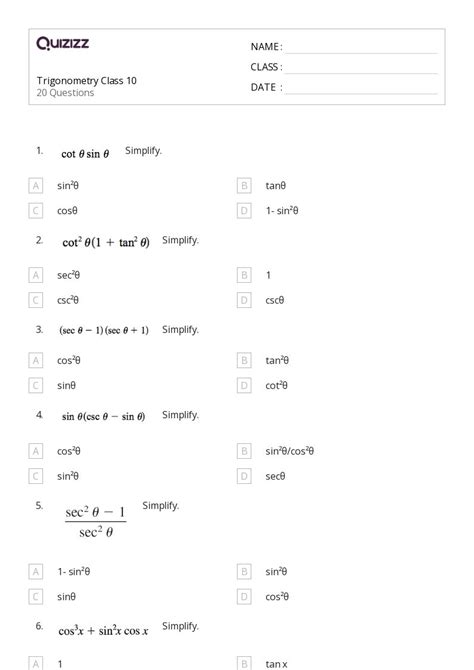 50 Trigonometry Worksheets For 10th Class On Quizizz Free And Printable