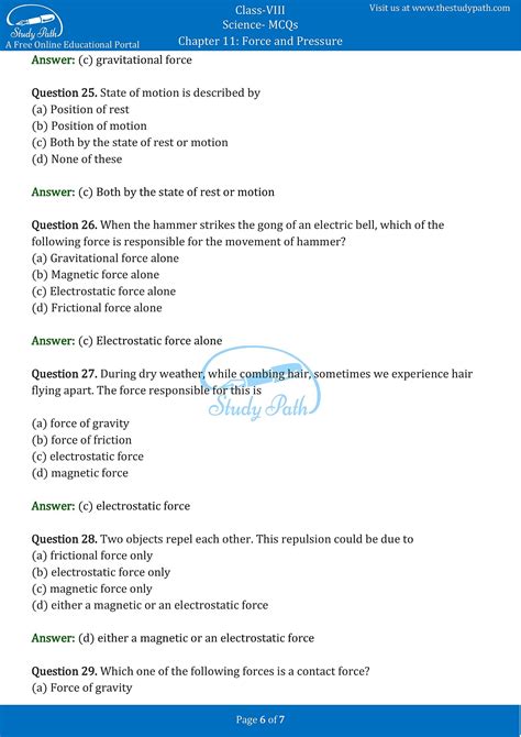 please give me multiple choice questions from ch 11 force and pressure please give me answer