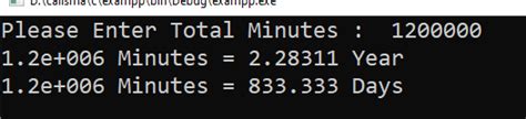 C Program To Convert Minutes Into A Number Of Years And Days Programming Code Examples