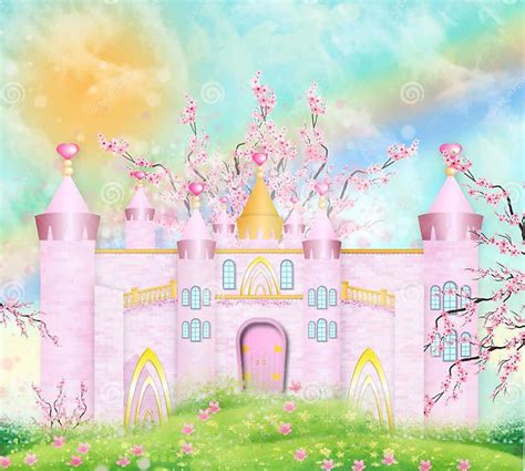 阳光明媚的一天，森林中一座粉红色城堡的插图 库存例证 插画 包括有 神仙 城堡 动画片 图画 森林 256287431