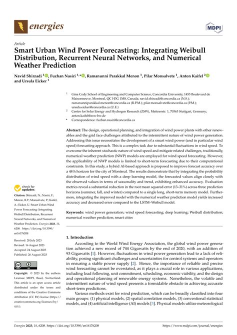 Pdf Smart Urban Wind Power Forecasting Integrating Weibull Distribution Recurrent Neural