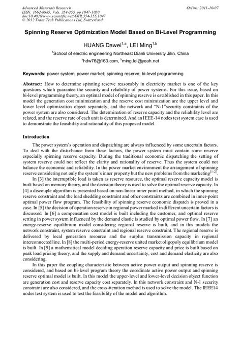 Spinning Reserve Optimization Model Based On Bi Level Programming
