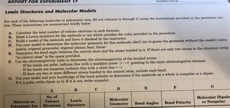 Solved Report For Experiment 17 Lewis Structures And
